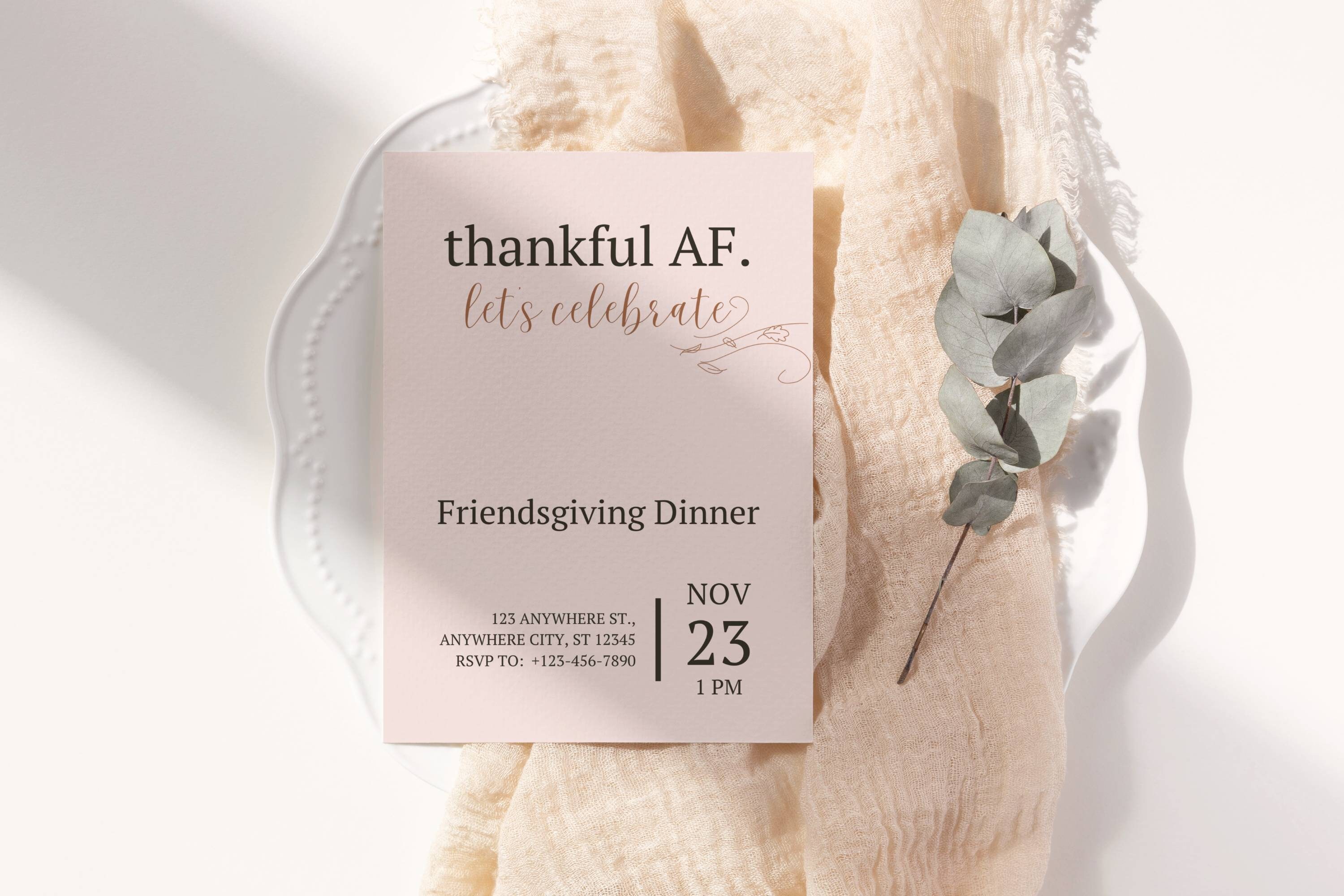 Thankful AF Friendsgiving Invitation Minimalist Thanksgiving Dinner ...