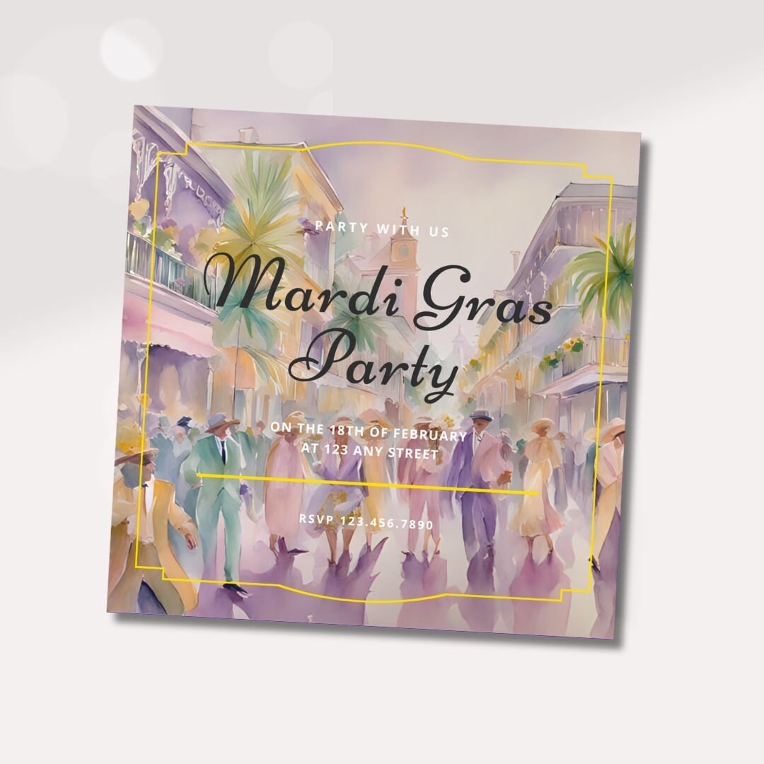 Editable Mardi Gras Invitation, Custom New Orleans Party Invitation ...