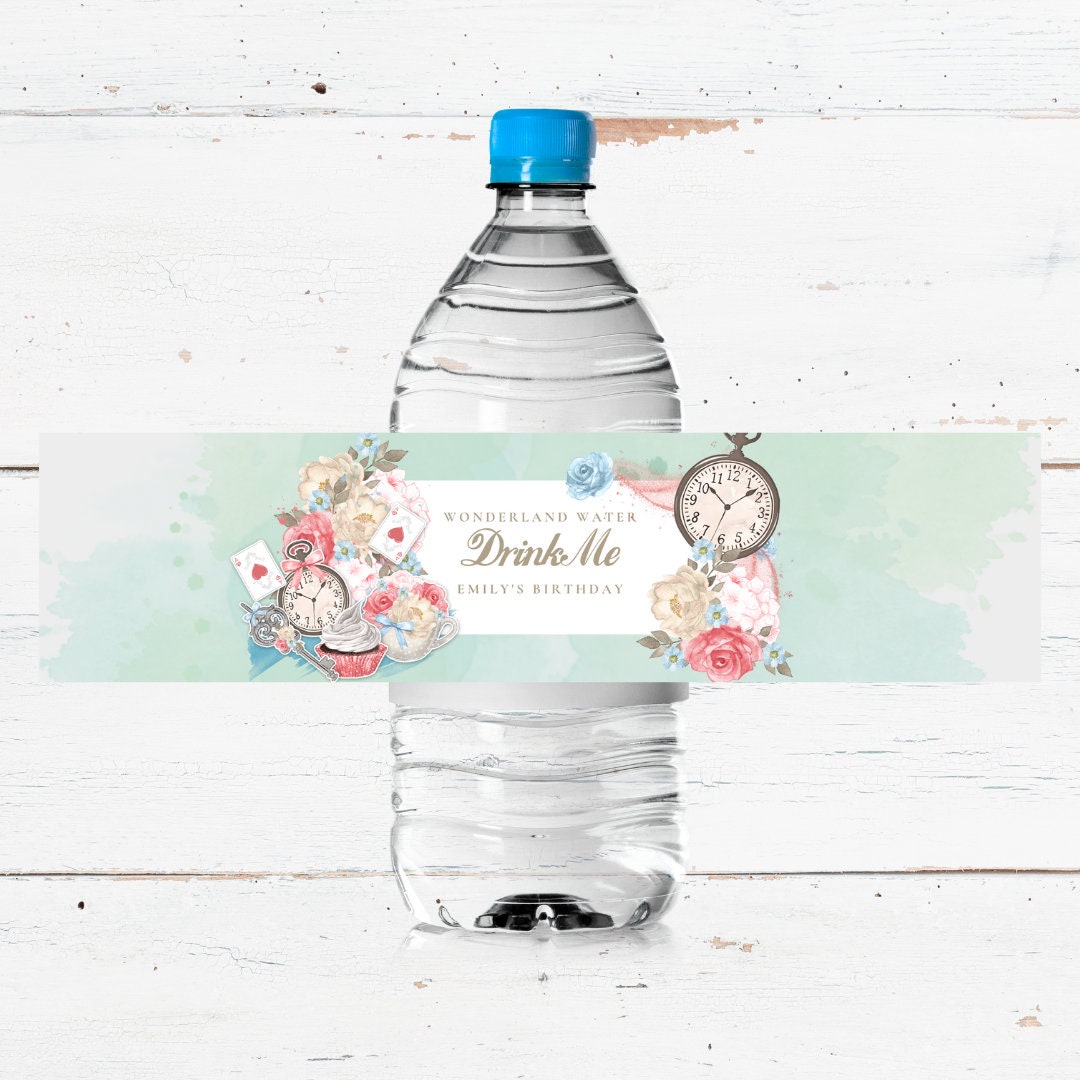 Editable Alice in Wonderland Water Bottle Label Alice Onederland ...