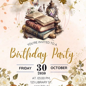 Editable Book Birthday Invitation Storybook Invitation Template Book ...