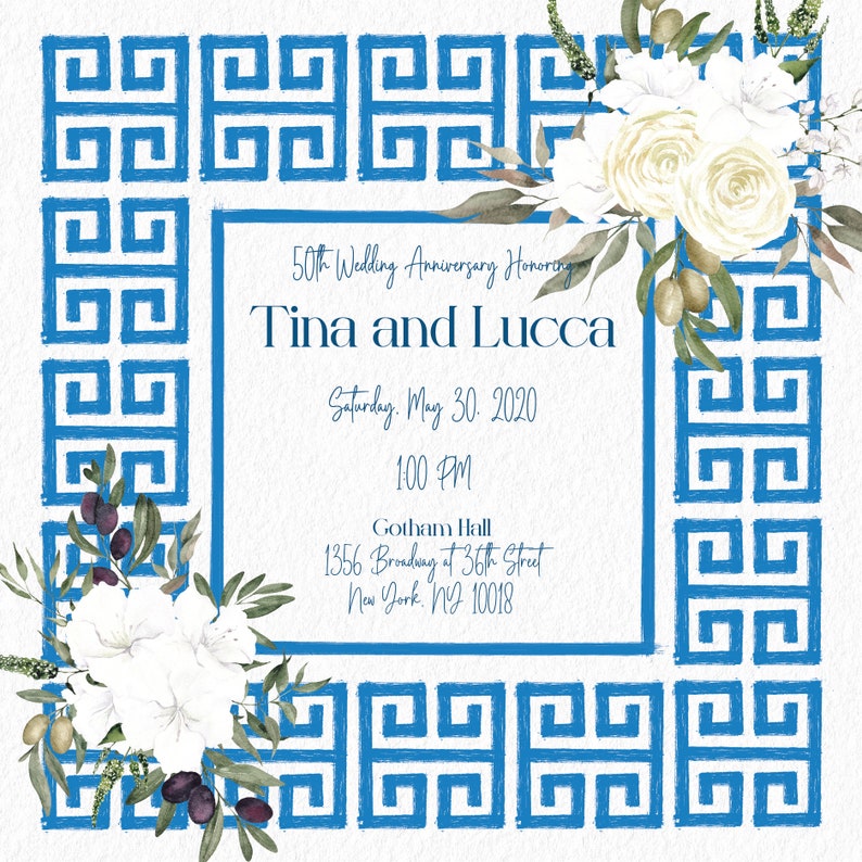 PRINTED Greek Themed Invitation Santorini Invitation Bridal - Etsy