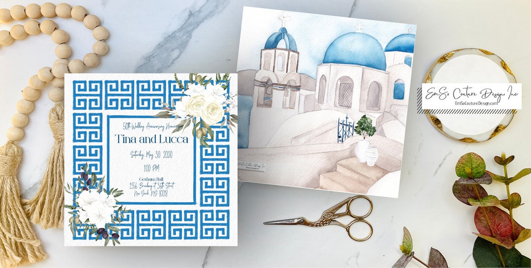 PRINTED Greek Themed Invitation, Santorini Invitation, Bridal Shower ...