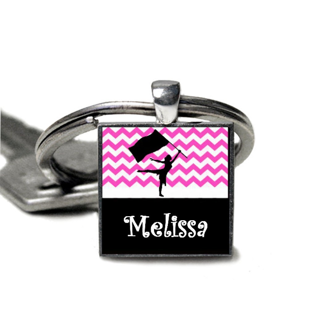 Personalized Colorguard Keychain: Hot Pink Square Pendant, Band Gift - Etsy