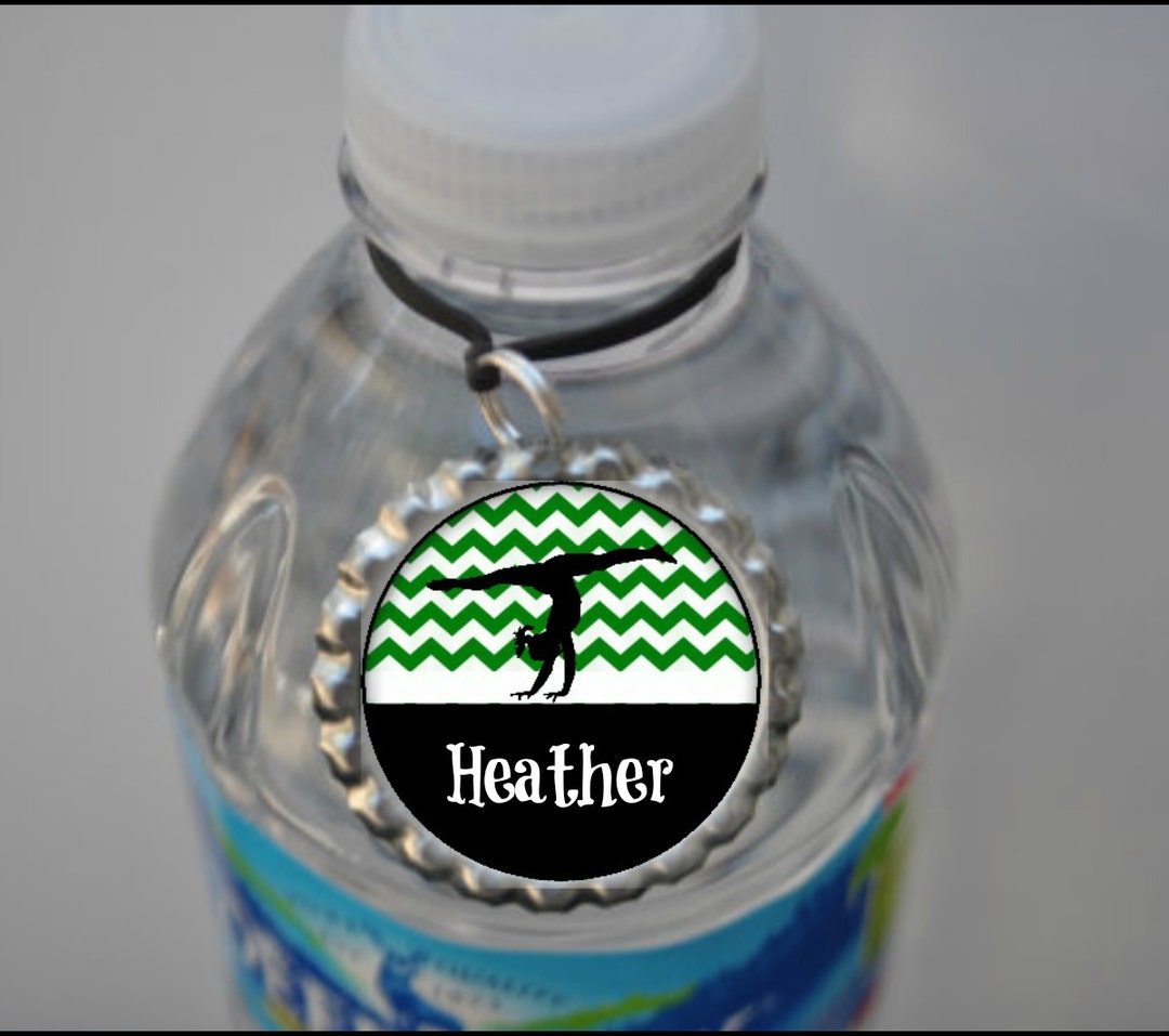 Personalized Gymnastics Water Bottle Tag: Green Chevron, Glitter Option ...