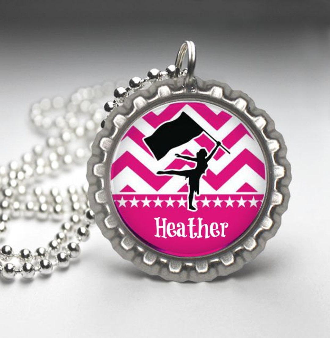 Personalized Hot Pink Colorguard Bottlecap Necklace-- Plain or Glitter ...