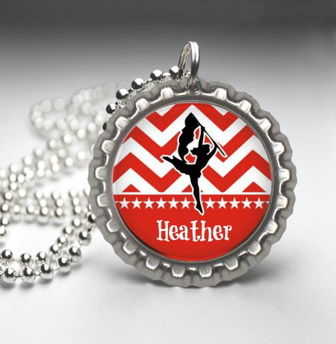 1 Personalized Red Colorguard Bottlecap Necklace-- Plain or Glitter ...