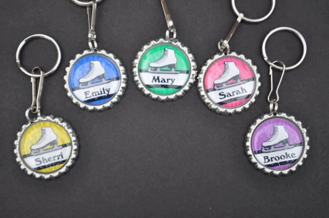 Personalized Ice Skating Bottlecap Keychain: Glitter or Plain Party ...