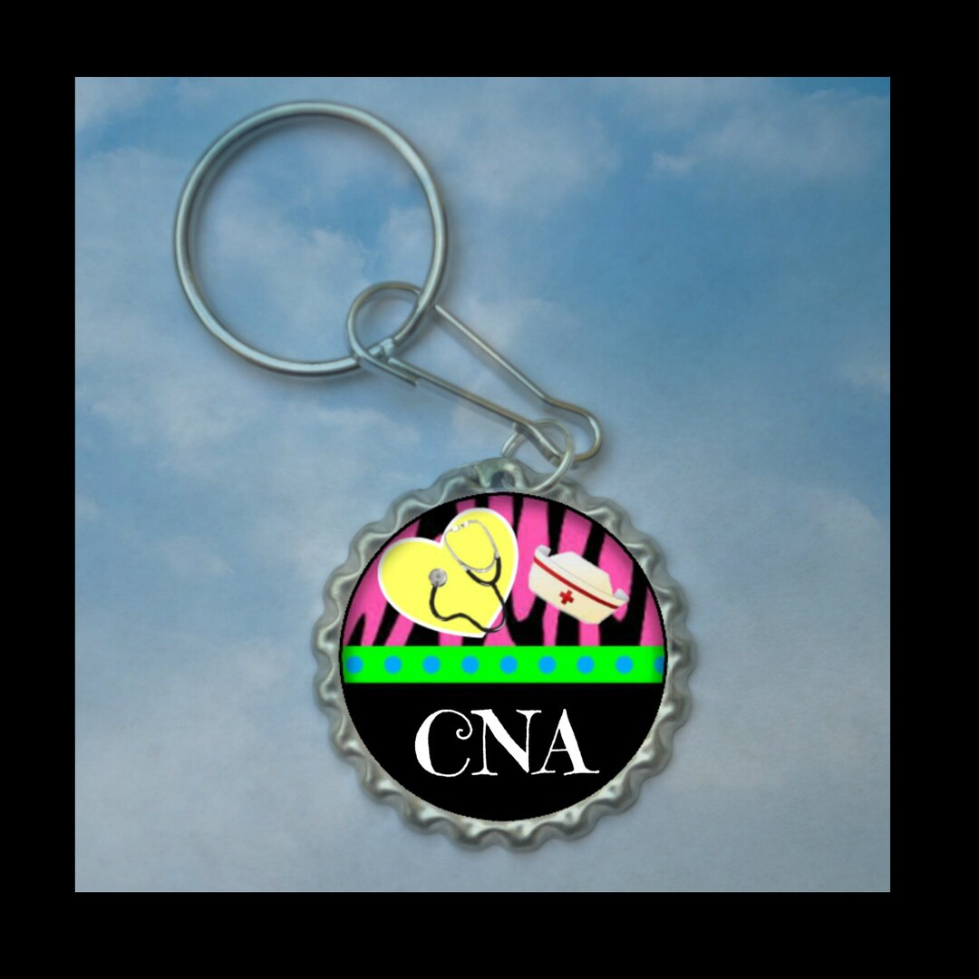 CNA Bottle Cap Keychain-- Choose Plain or GLITTER Epoxy, Nurse ...