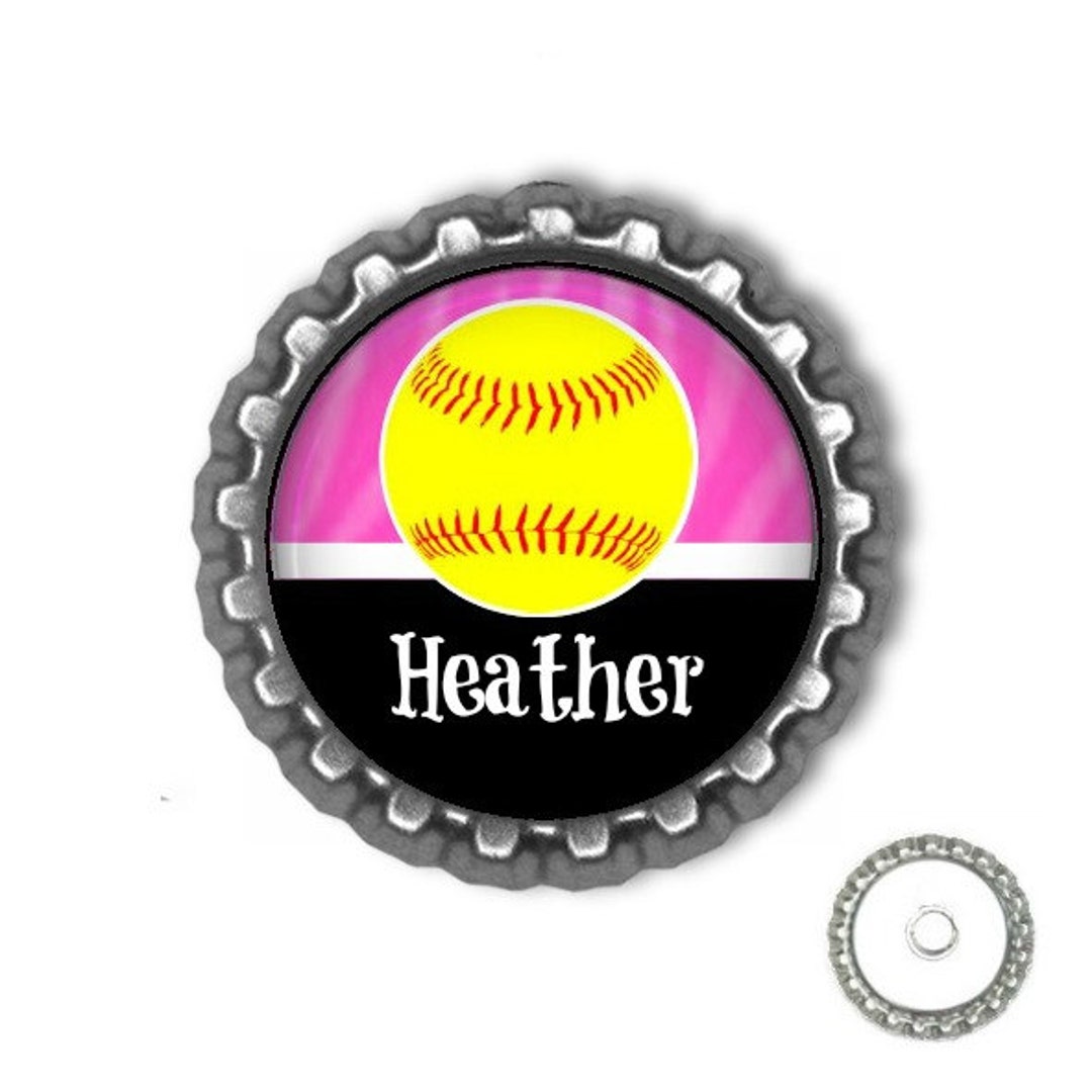 1 Hot Pink Personalized Softball Bottlecap Magnet, Refrigerator Magnet ...