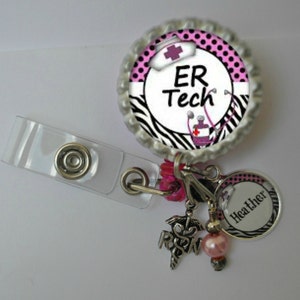 Personalized ER Tech Badge Reel-- You Choose Charm, Nurse Id, Id Tag ...