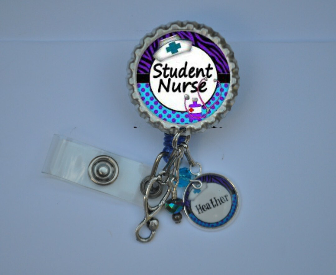 Personalized Student Nurse Badge Reel: Beaded ID Tag With Name Charm - Etsy