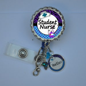 Personalized Student Nurse Badge Reel: Beaded ID Tag With Name Charm - Etsy