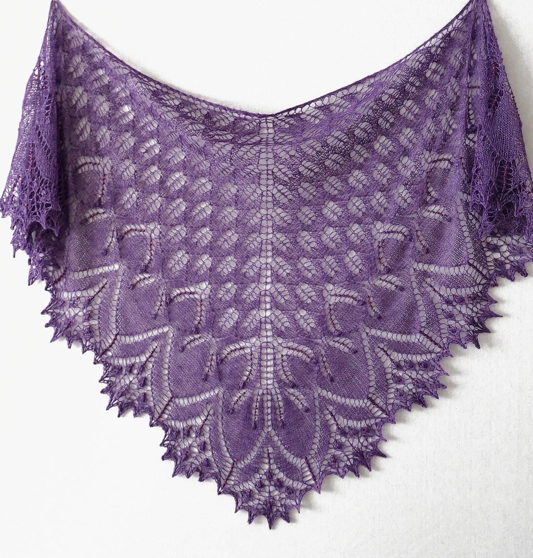 Purple Lace Shawl, Handknit Beaded Lace Shawlette With Nupps, Violet ...