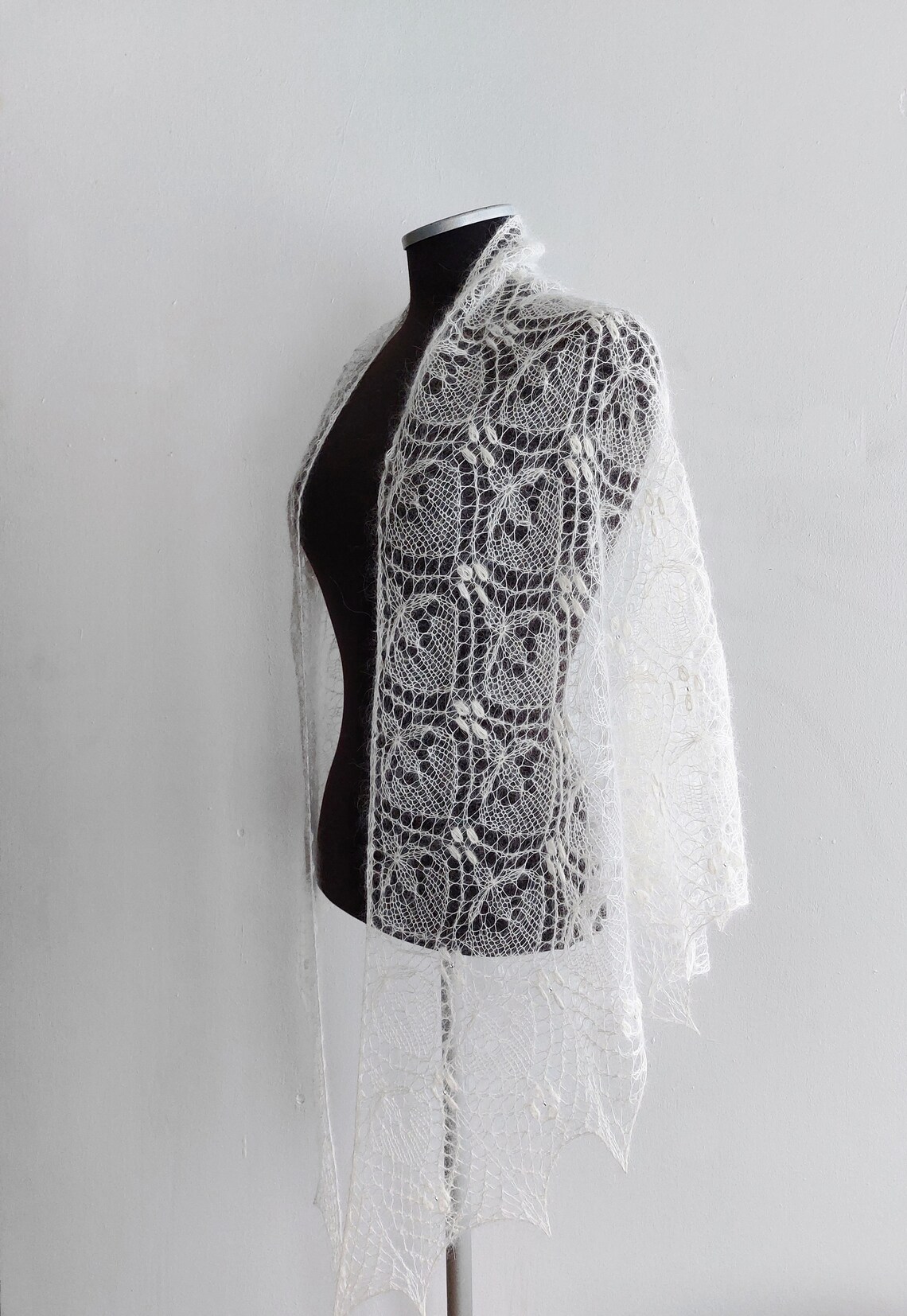 Wedding Lace Shawl Beaded Bridal Stole White Handknit Shawl - Etsy