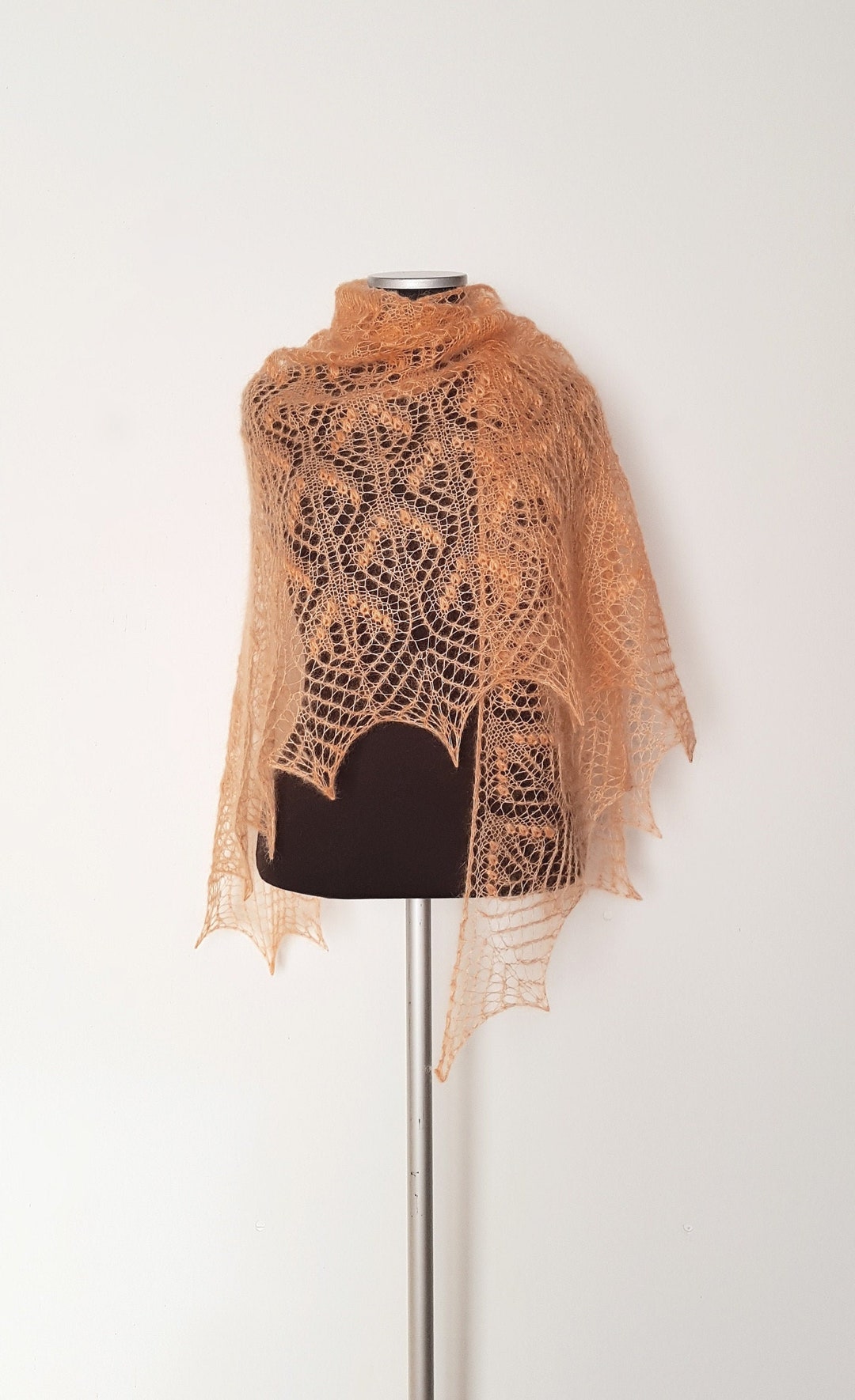 Hand Knit Kid Silk Lace Shawl, Peachy Haapsalu Style - Etsy