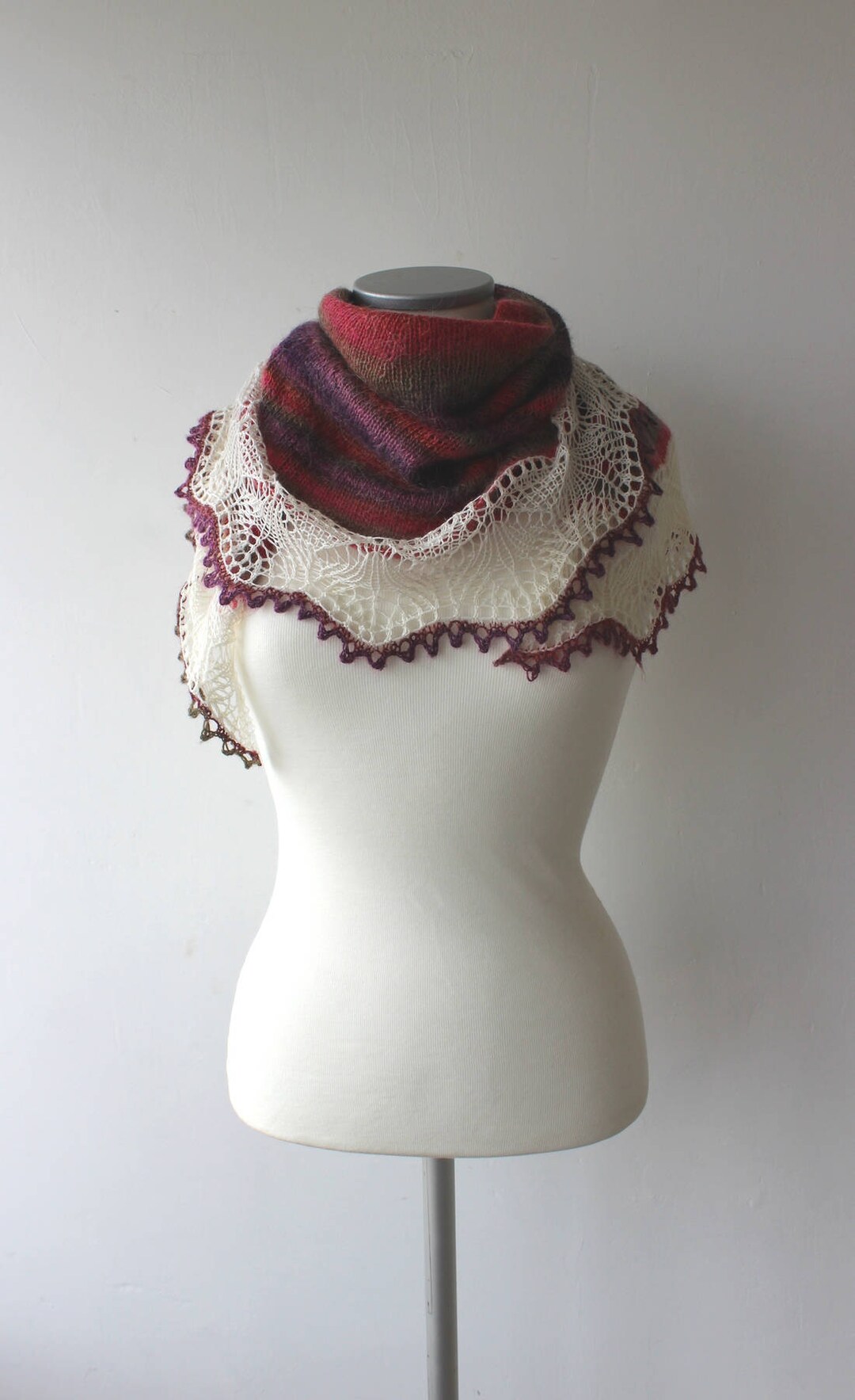 Hand Knit Shoulder Shawl, Semicircle Shaped Shawlette With Lace Border ...
