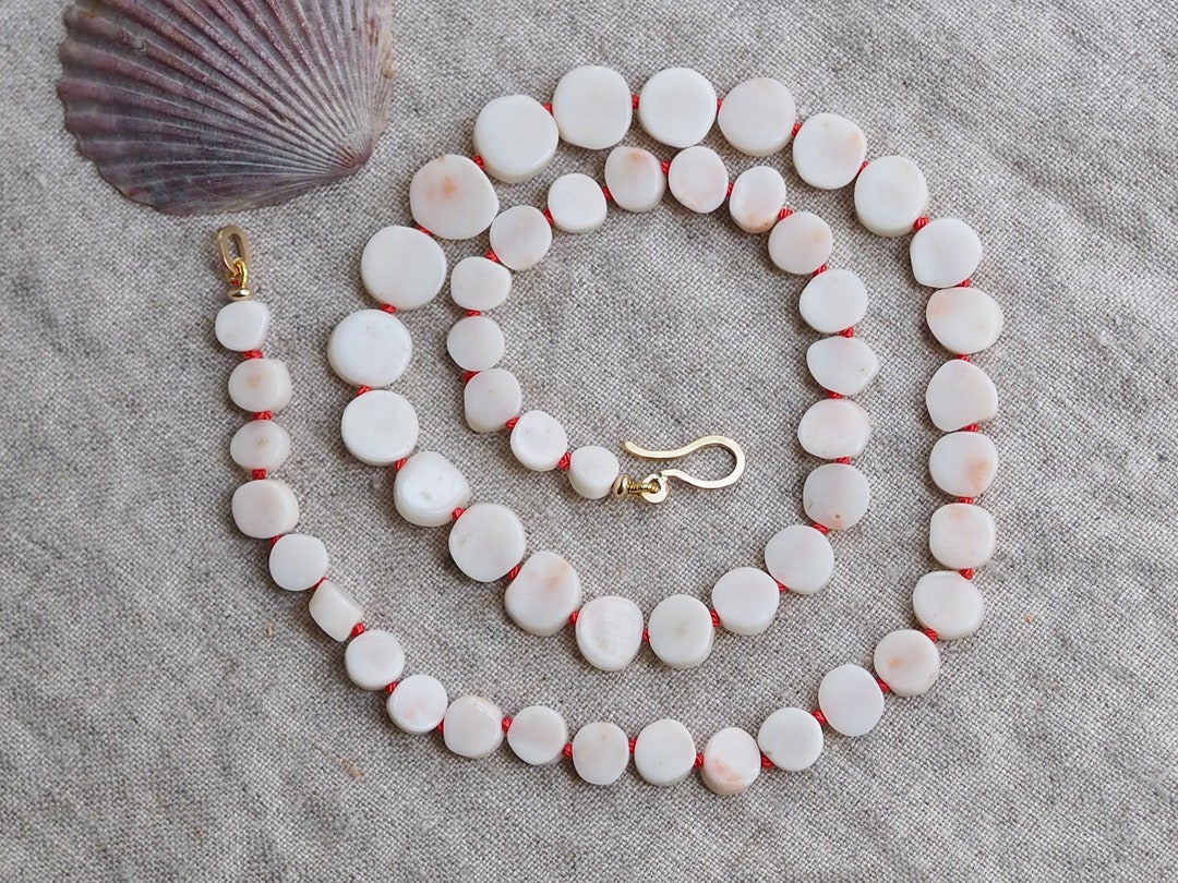 Japanese Coral Necklace, Precious White Coral Slice Beads, 19 Layer ...