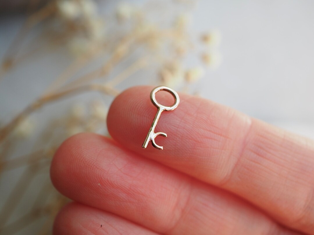 Tiny Gold Key Pendant, Solid Gold Key Charm, Mini Key, Dainty 14k Gold ...