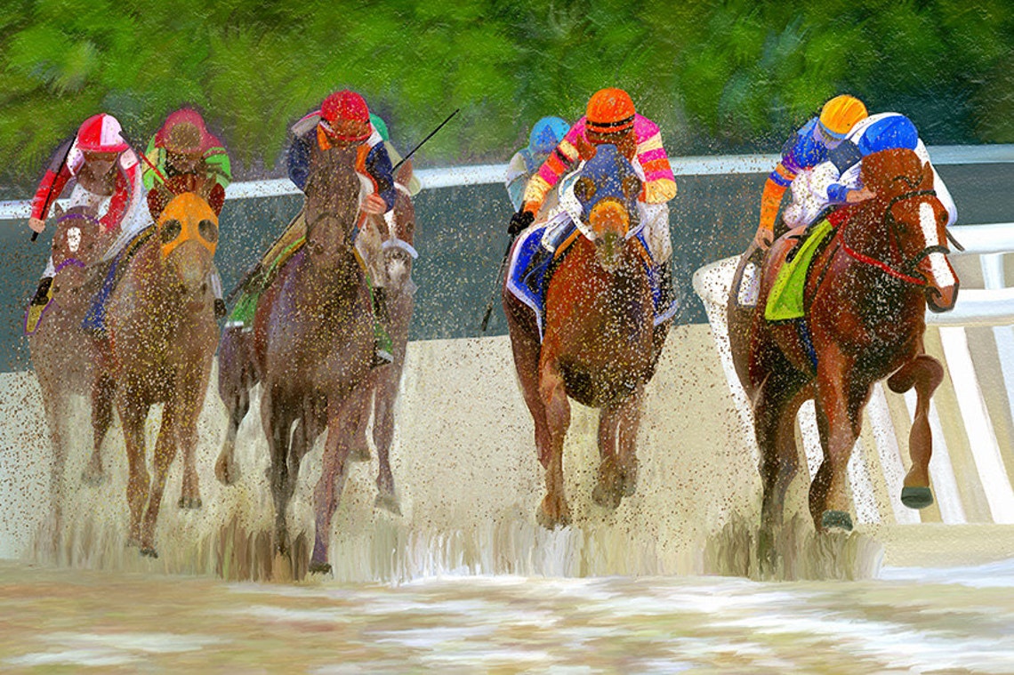 Horse Race Thoroughbred on Canvas Giclee Print Fine Art Home Decor Wall ...