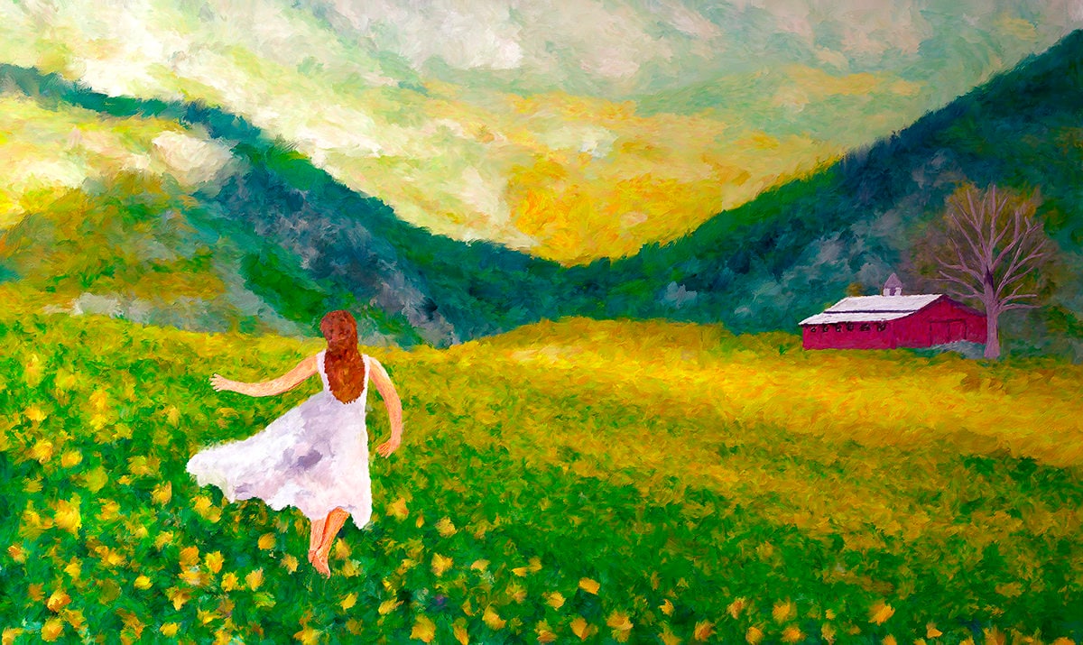 Girl Running In Flowers