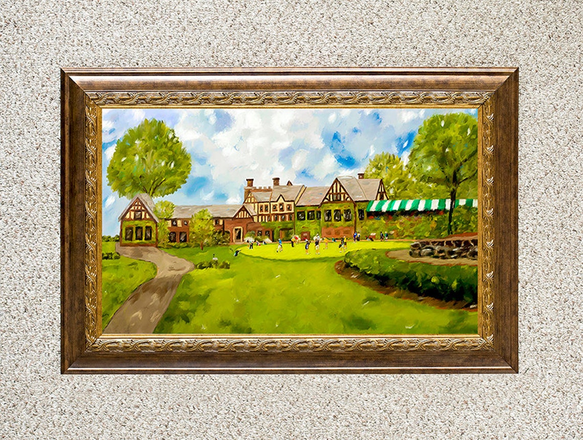 Oak Hill Country Club Golf Practice Green and Club House Canvas Digital ...