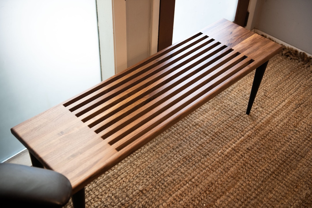 36-60 Walnut Centered Slat Bench or Coffee Table – Mid Century Design ...