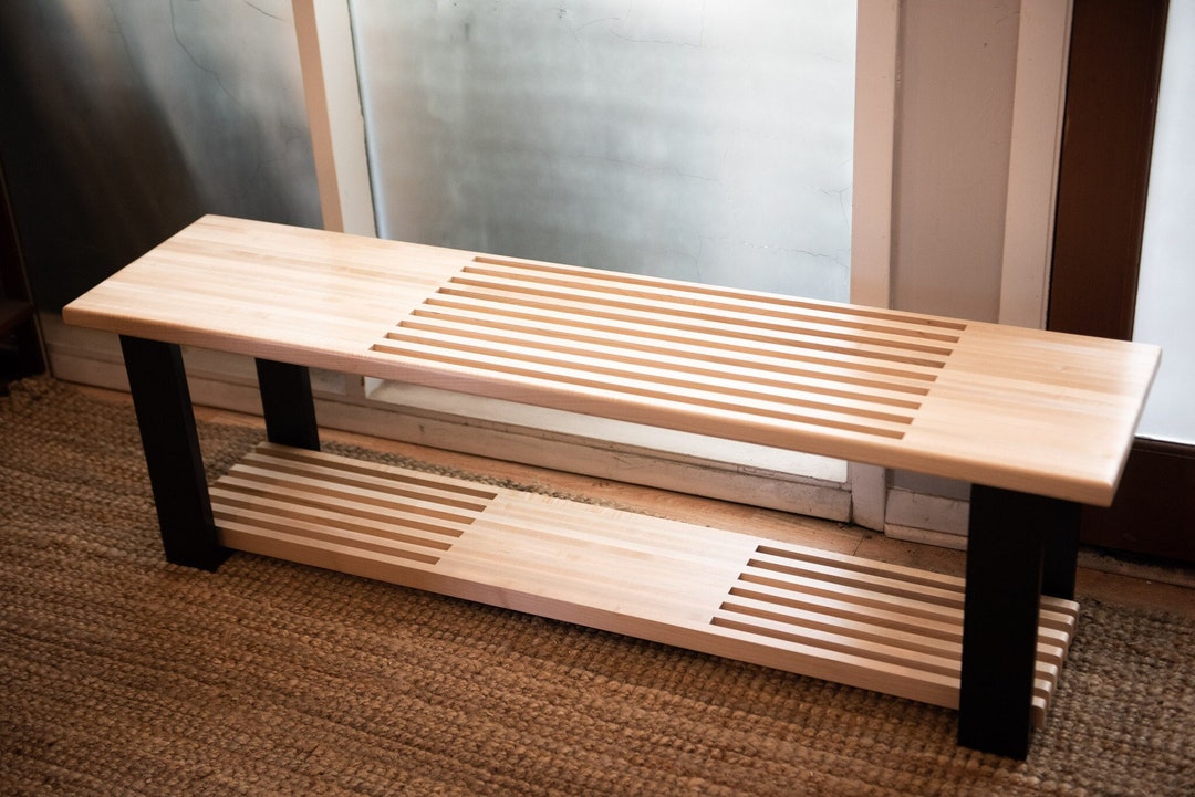 Mid Century Modern Entryway Bench – Solid Walnut or Maple – Custom ...