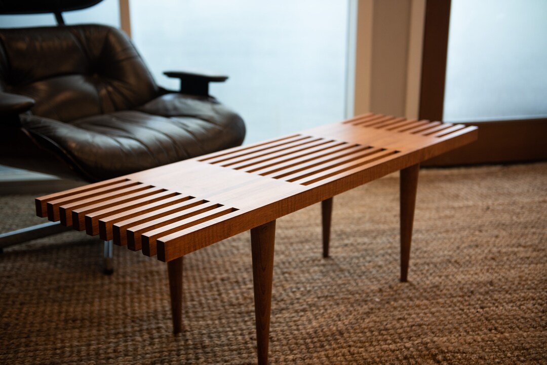 36-60 Modern Split Slat Teak-stained Maple Bench or Coffee Table – Mid ...