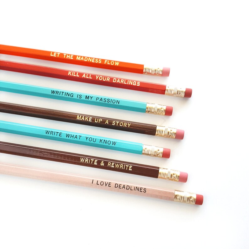 Pencil Set for Writers 7 Pencils in Brown Blue and Orange - Etsy