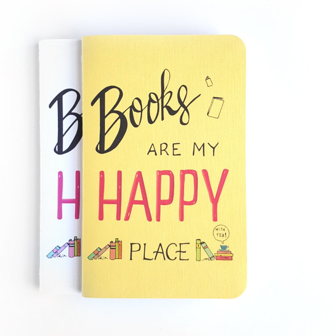 Books Are My Happy Place — yellow or White Hand Lettered Journal ...