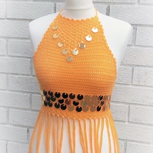 Boho Halter Top Crochet Pattern Pdf Cropped Halter With Sequins and ...