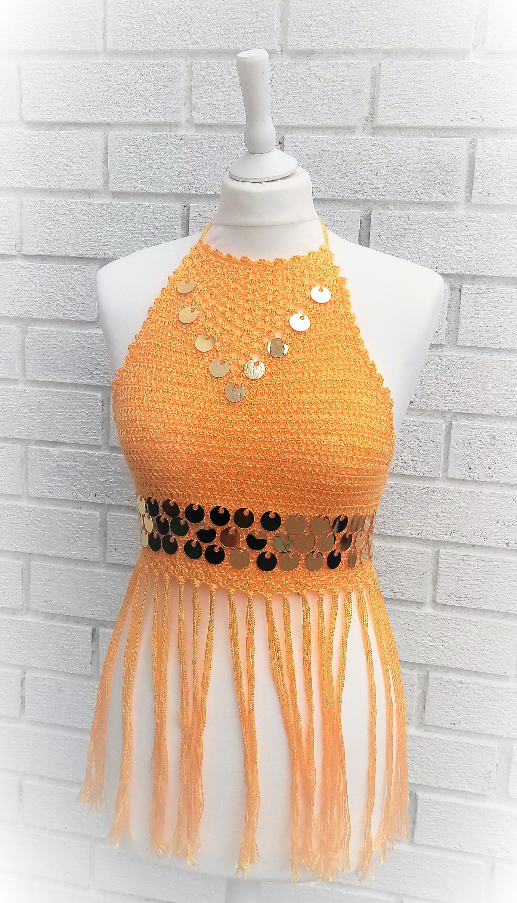 Boho Halter Top Crochet Pattern Pdf Cropped Halter With Sequins and ...