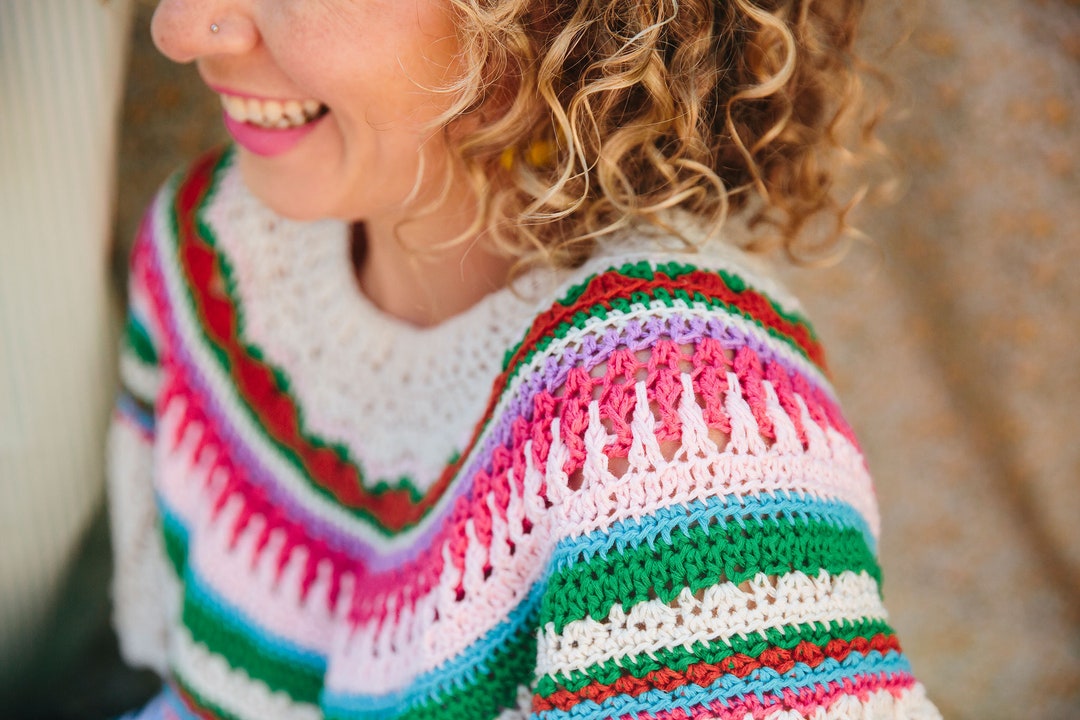 Carousel Sweater Crochet Pattern Pdf Spring Summer Colourful Lace Yoked ...