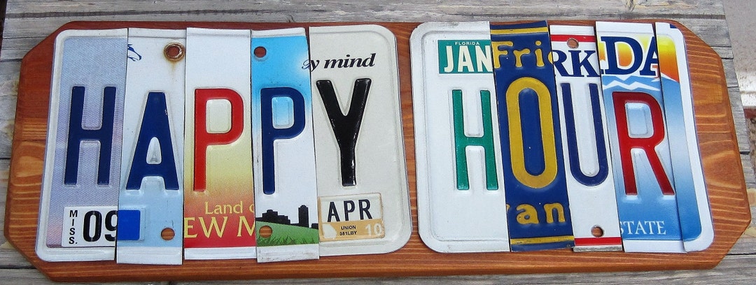 Happy Hour, Bar Sign, License Plate Art, - Etsy