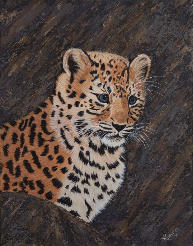 Amur Leopard Cub Canvas Print of Original Acrylic Painting | Etsy