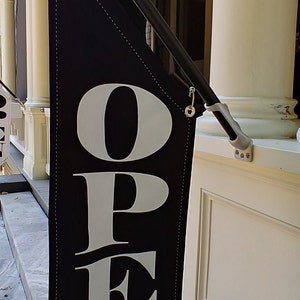 ELEGANT OPEN Flag * Double Sided * Heavy Weight Canvas * Handmade Pole ...