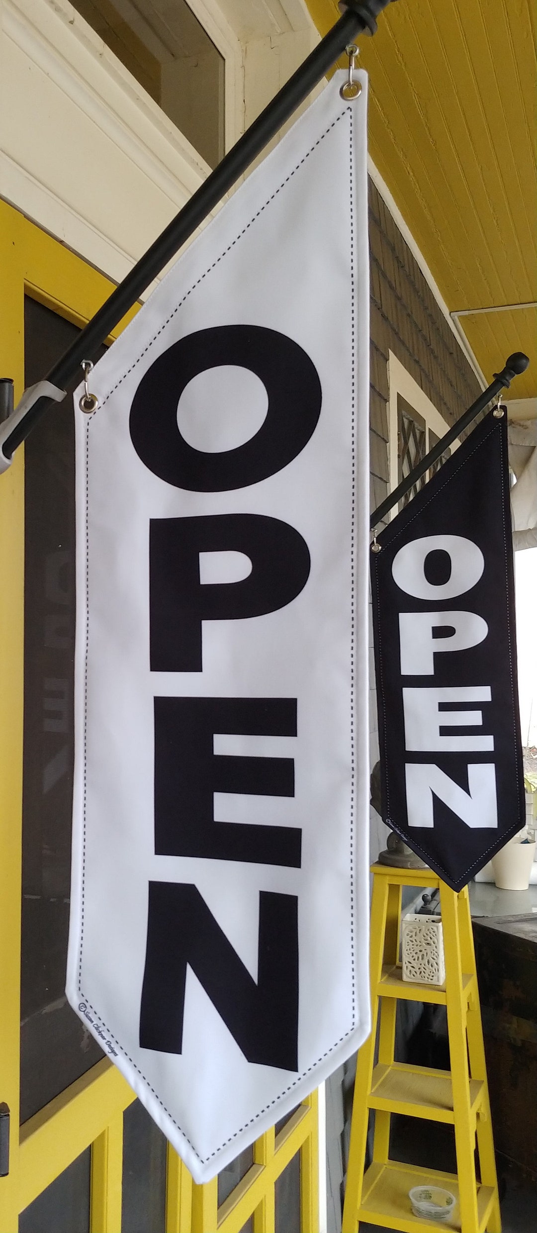 BASIC OPEN Flag * Double Sided * Heavy Weight Canvas * Handmade Pole ...