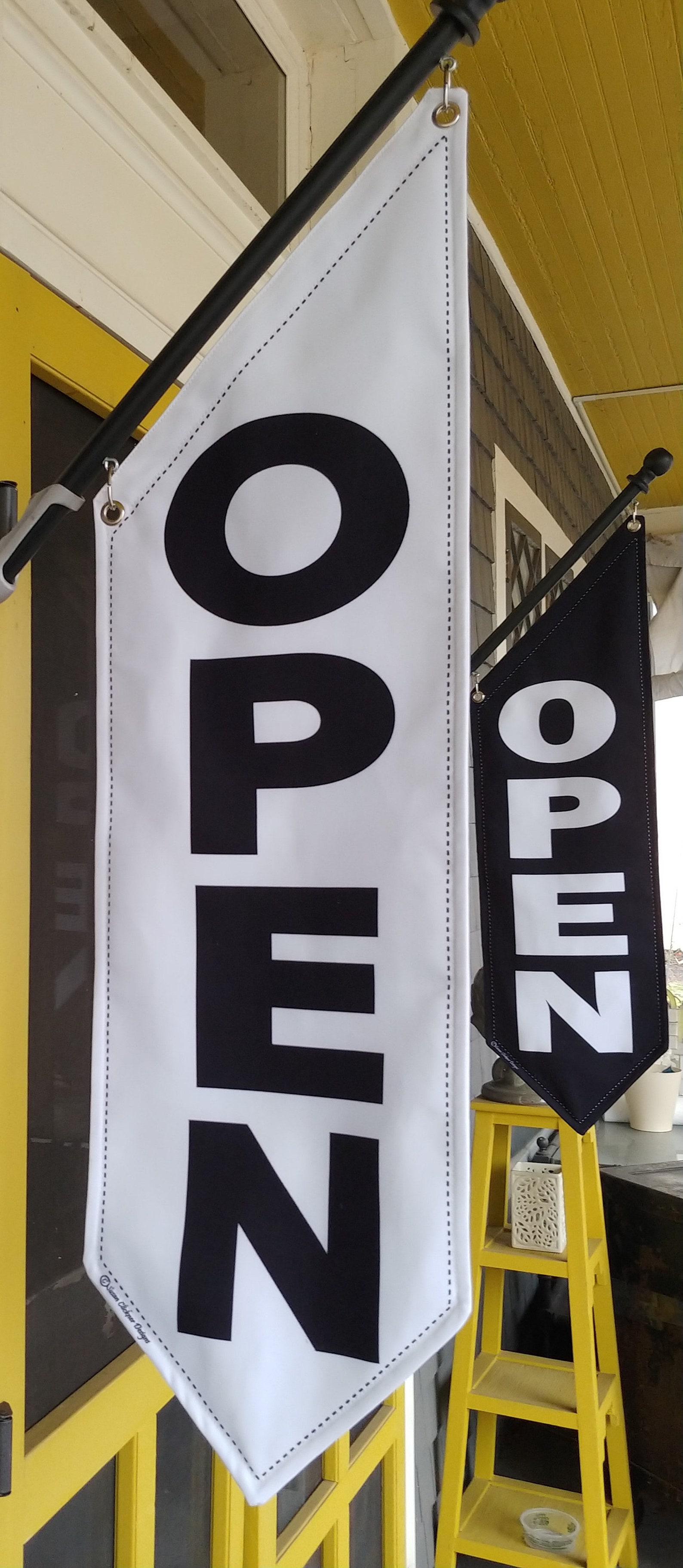 BASIC OPEN Flag * Double Sided * Heavy Weight Canvas * Handmade Pole ...