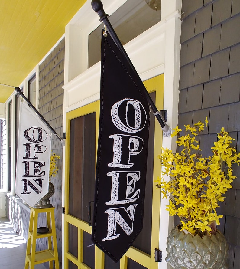 CHALKBOARD OPEN Flag Black or White Canvas Double Sided | Etsy