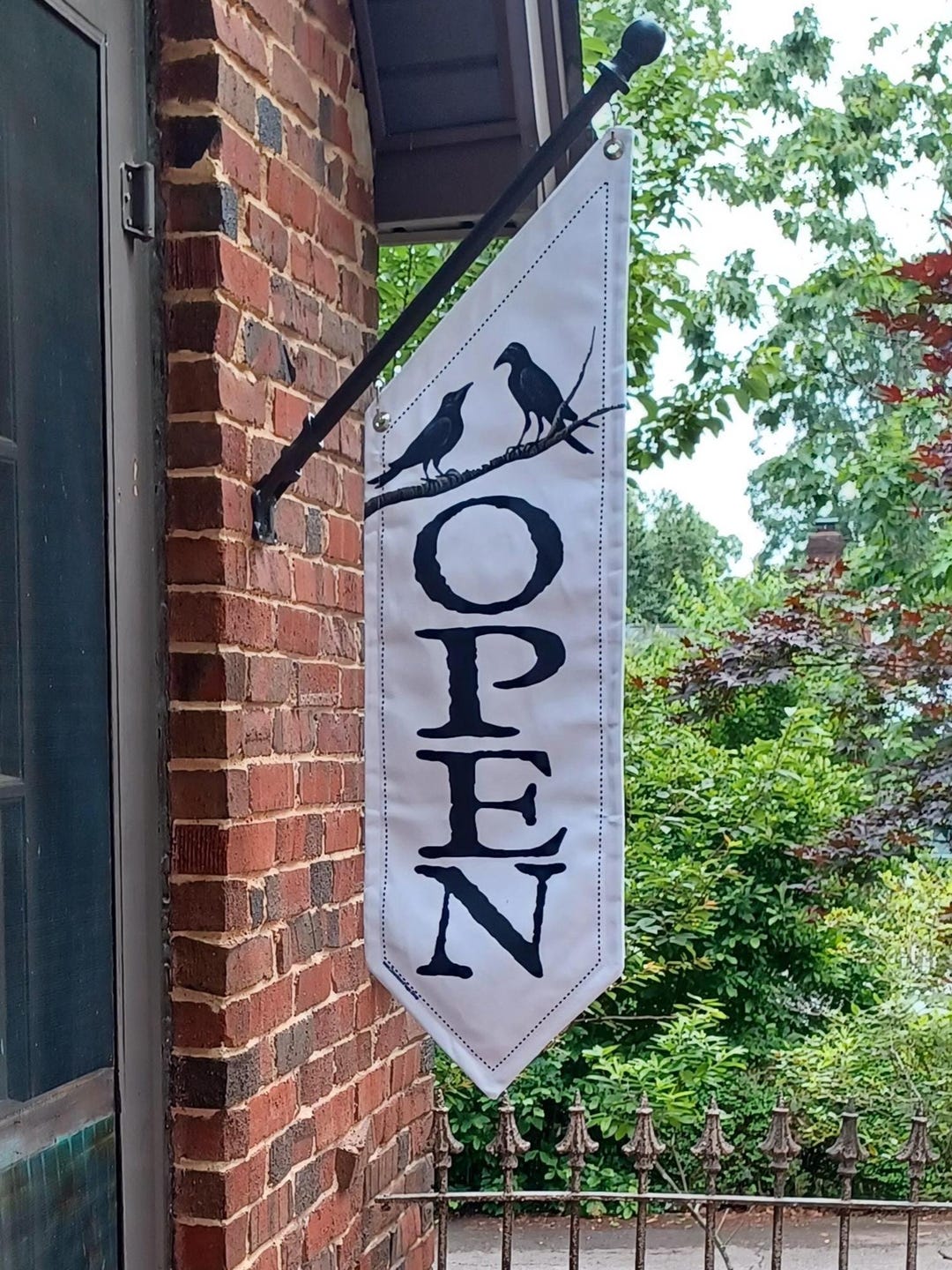 DESIGNER OPEN FLAG * Friendly Crows Perched on a Branch * Double Sided ...