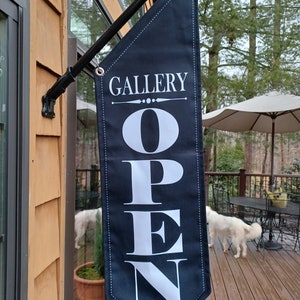 ELEGANT OPEN Flag With Top Phrase Double Sided Heavy Weight Canvas Pole ...
