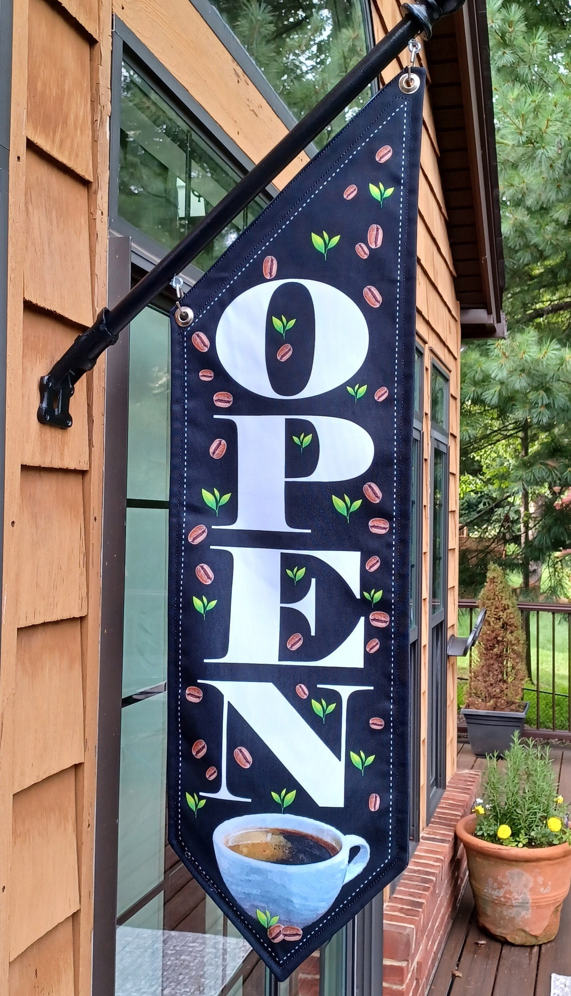 COFFEE OPEN FLAG With Beans and Coffee Cup * Double Sided * Heavy ...
