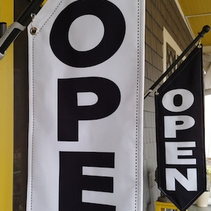 BASIC OPEN Flag * Double Sided * Heavy Weight Canvas * Handmade Pole ...