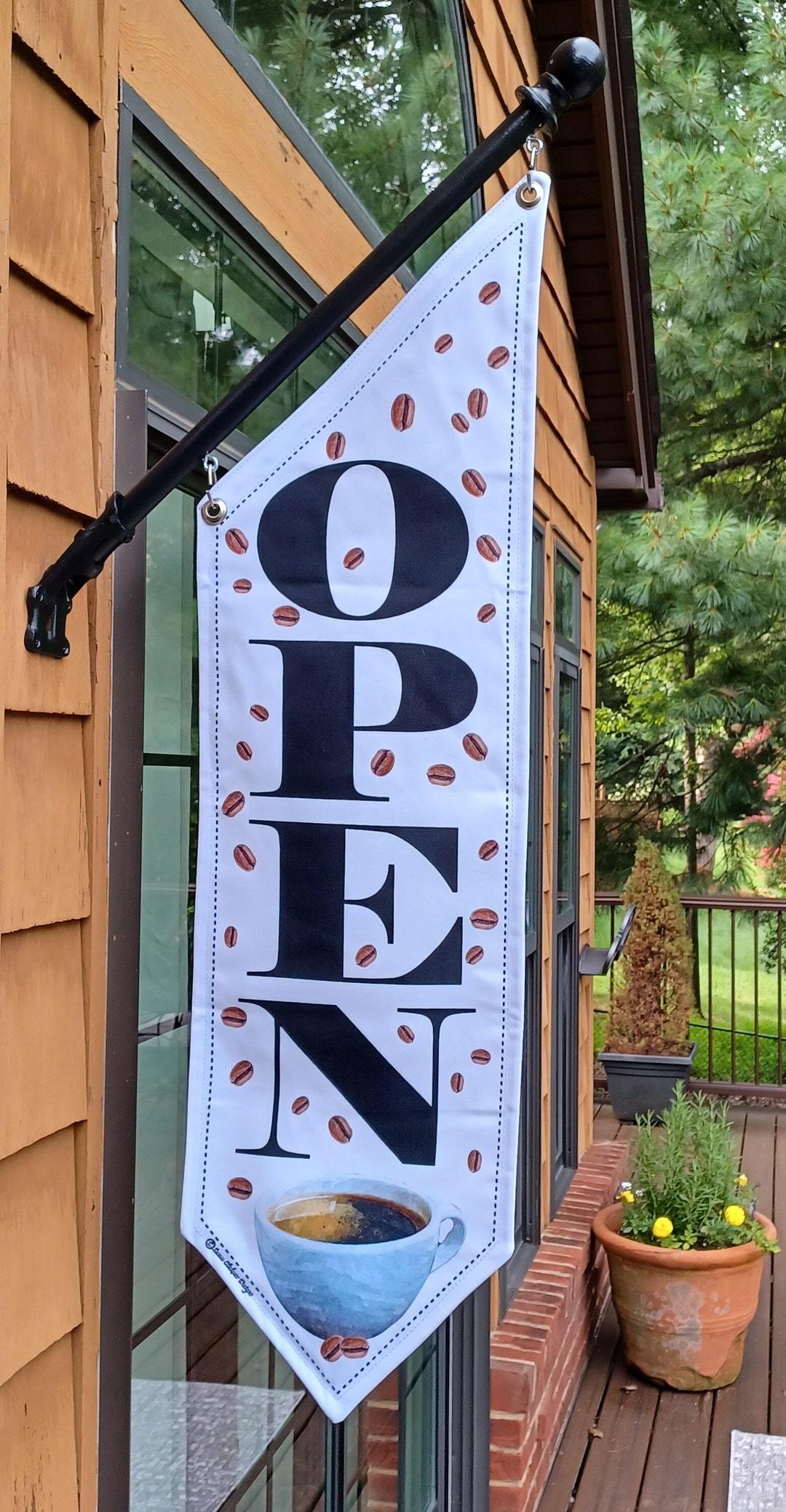 COFFEE OPEN FLAG With Beans and Coffee Cup * Double Sided * Heavy ...