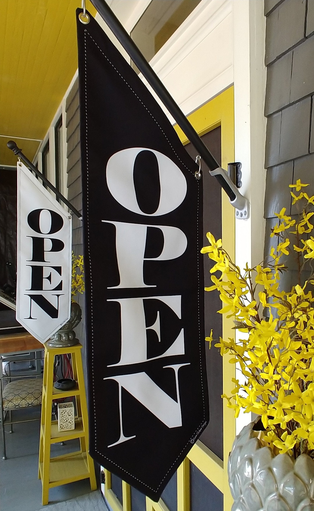 ELEGANT OPEN Flag * Double Sided * Heavy Weight Canvas * Handmade Pole ...