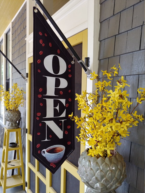 COFFEE OPEN FLAG With Beans and Coffee Cup Double Sided | Etsy