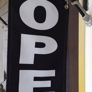 BASIC OPEN Flag * Double Sided * Heavy Weight Canvas * Handmade Pole ...