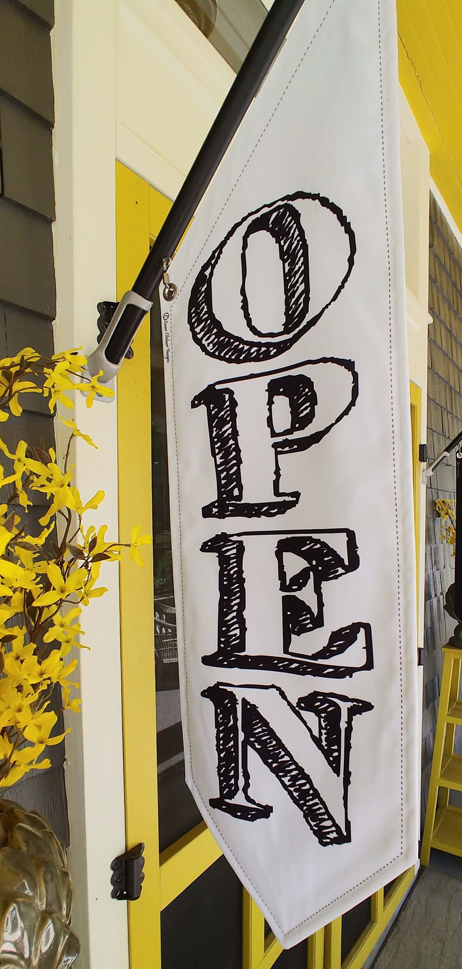 CHALKBOARD OPEN Flag - Black or White Canvas - Double Sided * Outdoor ...