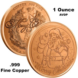 Christmas Series (wreath Back Design) 1 Oz .999 Pure Copper BU Round ...