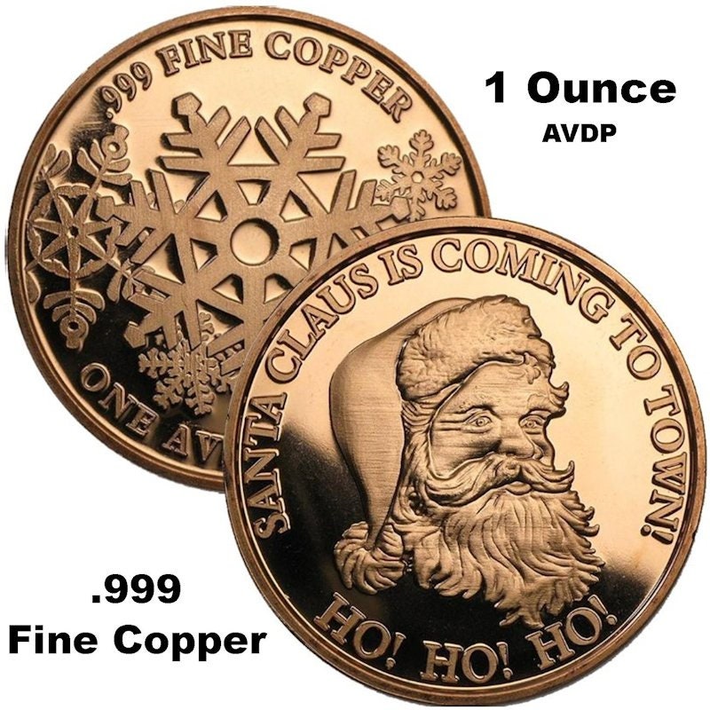 Christmas Series (snowflake Back Design) 1 Oz .999 Pure Copper BU Round ...